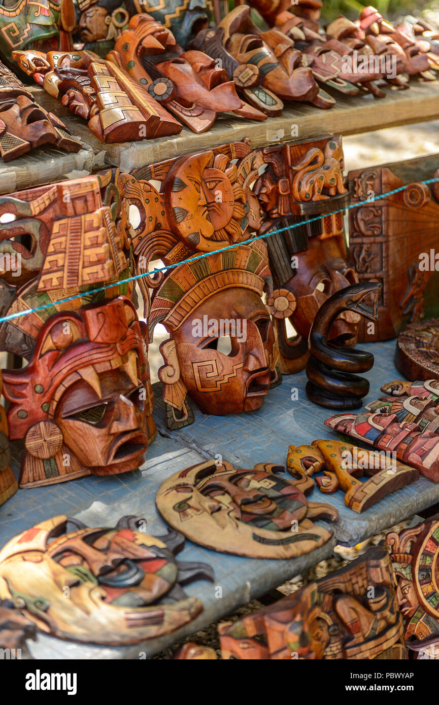 Masks, Authentic handcraft souvenirs of maya civilisation Stock Photo ...