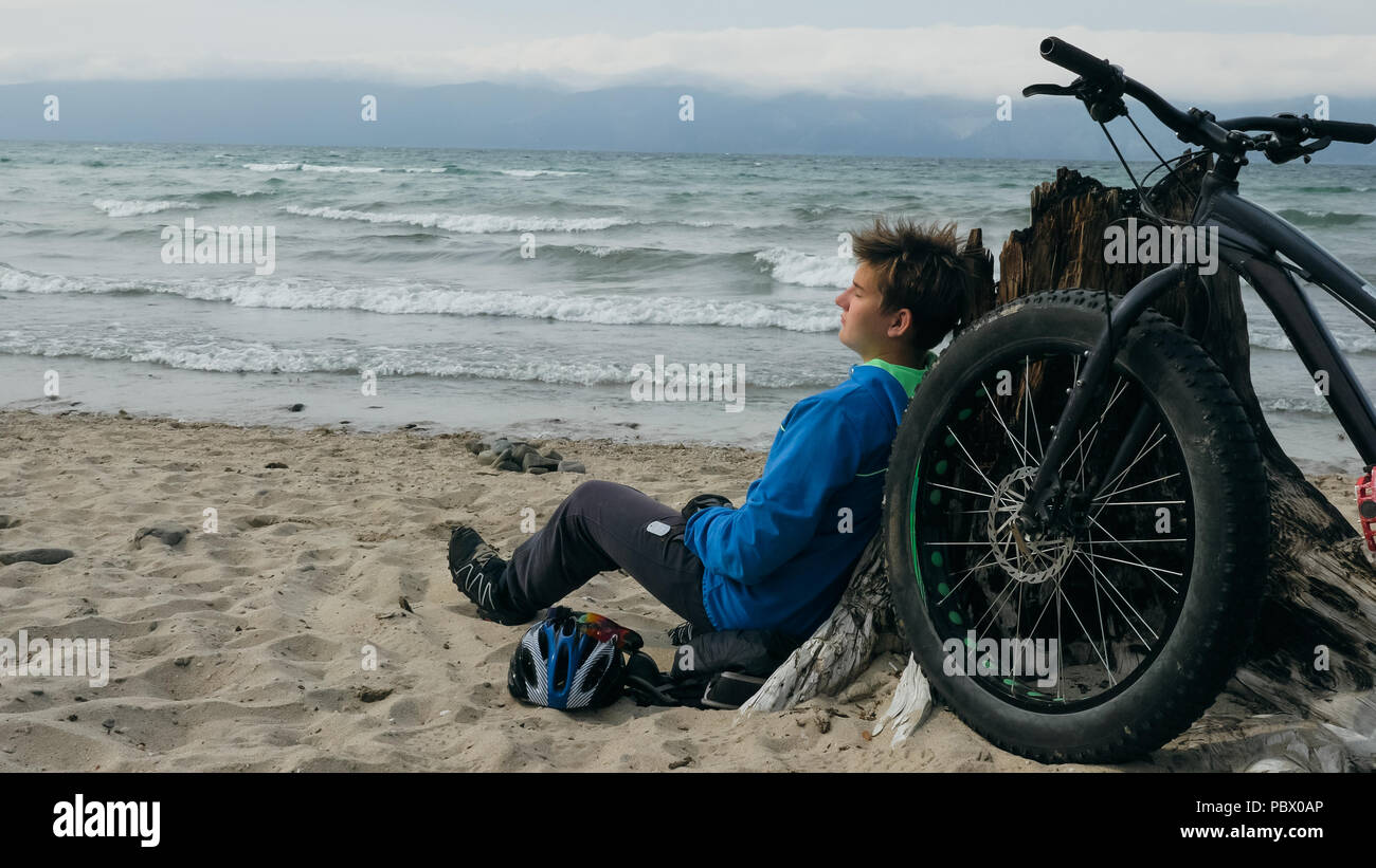 Fat bike also called fatbike or fat-tire bike in summer driving on the ...