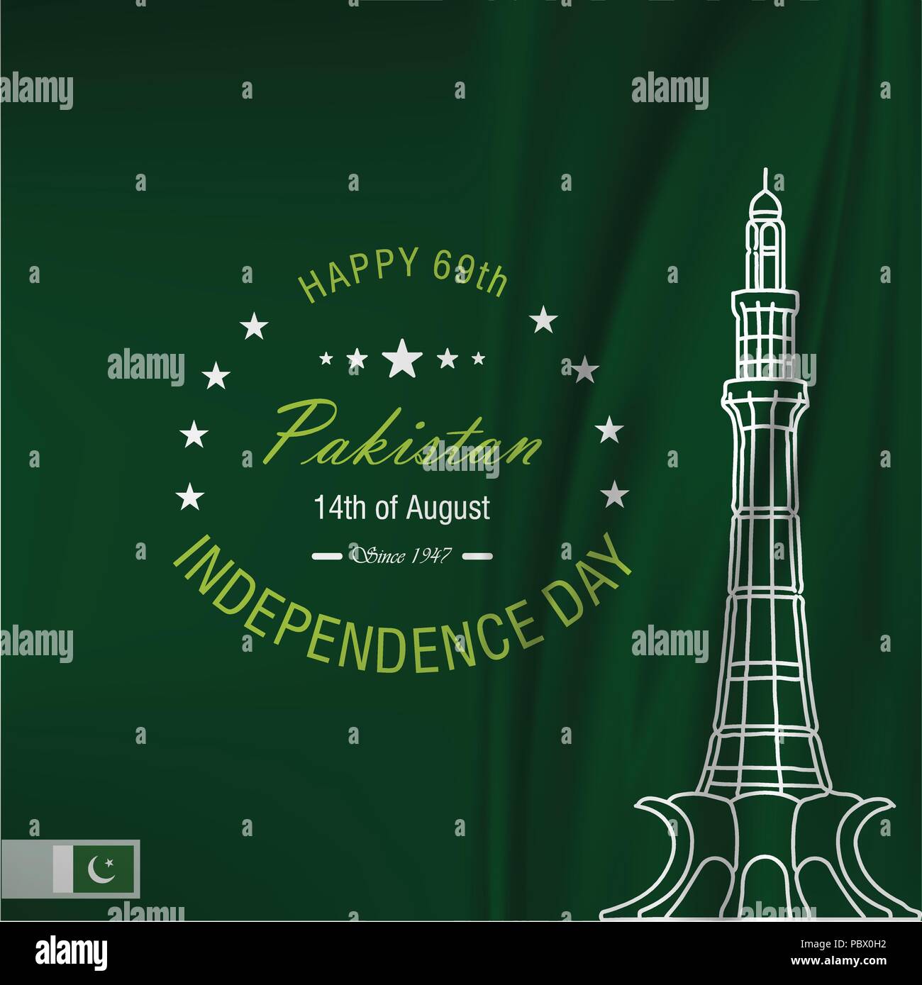 Paksitan Independence day card with green background vector Stock ...