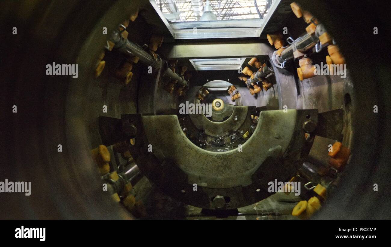 Pipes manufacturing production line. Manufacture of plastic water pipes ...