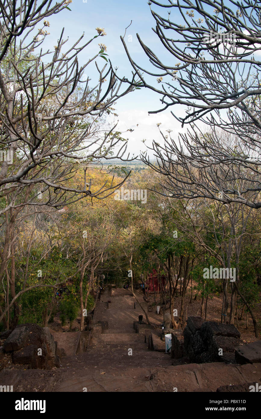Battambang Cambodia, view from the top of staircase at Phnom Banan a ...