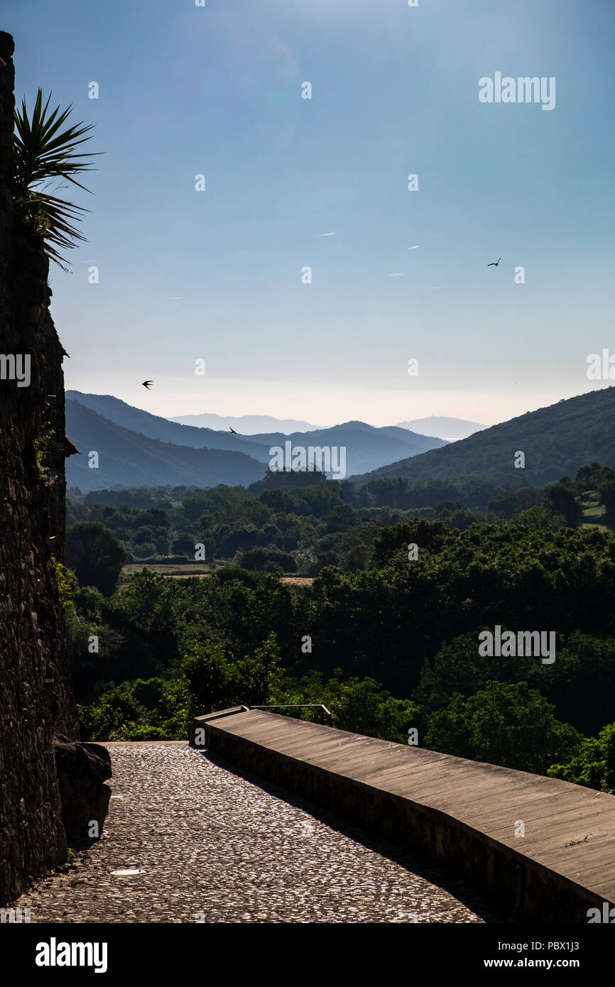 Early morning view to the mountains from the medieval center of the ...