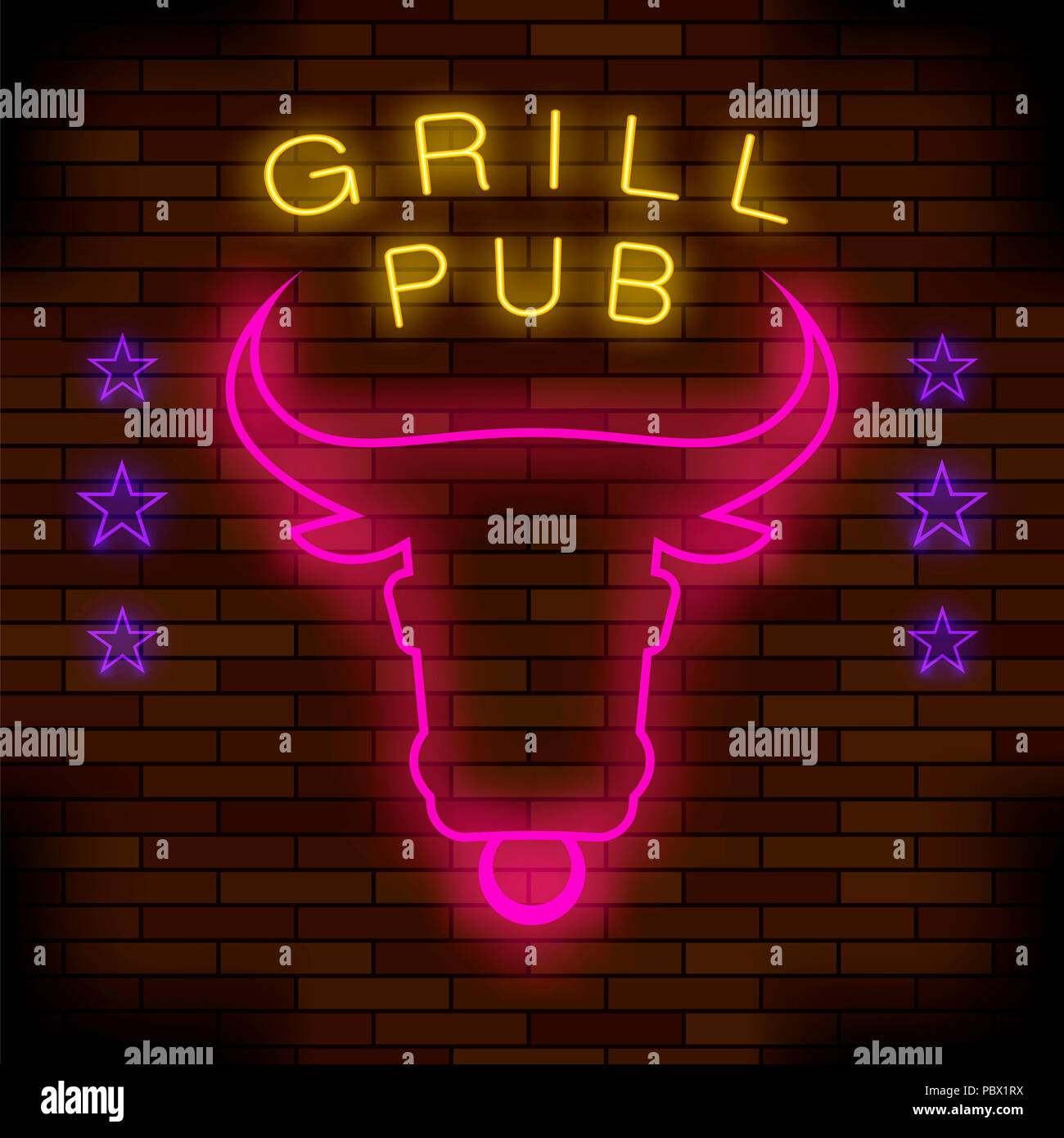 Grill Pub Neon Colorful Sign Stock Photo - Alamy