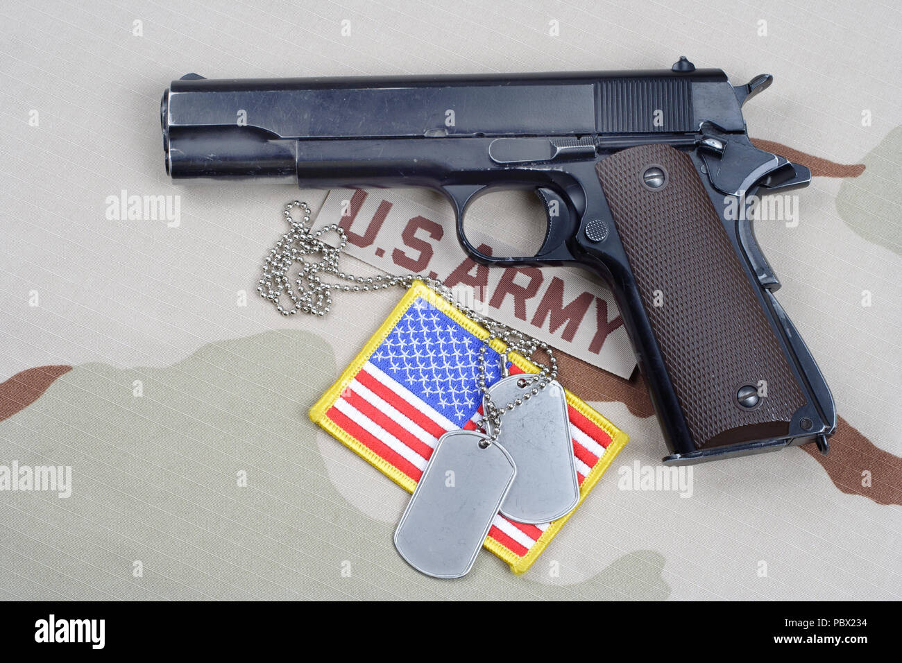 Colt government 1911 with U.S. ARMY uniform background Stock Photo - Alamy