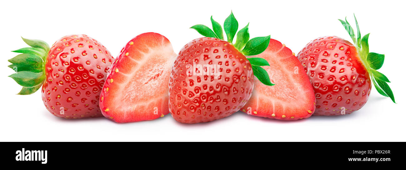 Five ripe strawberries with slices isolated Stock Photo - Alamy