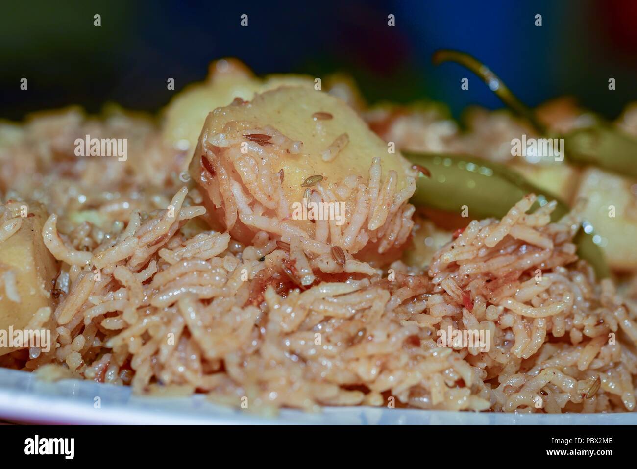 Close up shot Pakistani Potato Pulao (Spicy Rice Stock Photo - Alamy