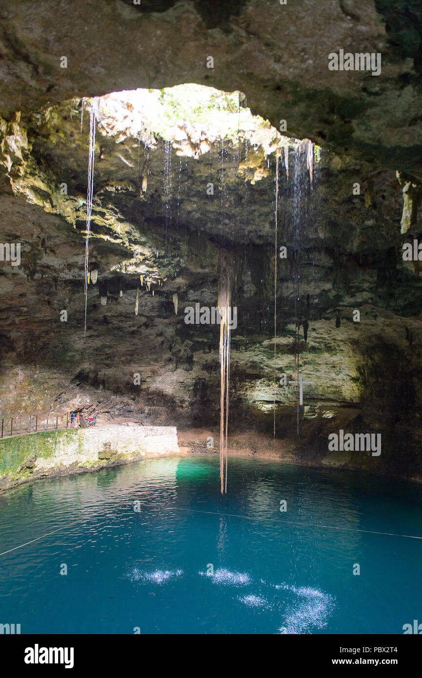Dark cenote (water reservoir) underground in Yucatan, Mexico. Popular ...