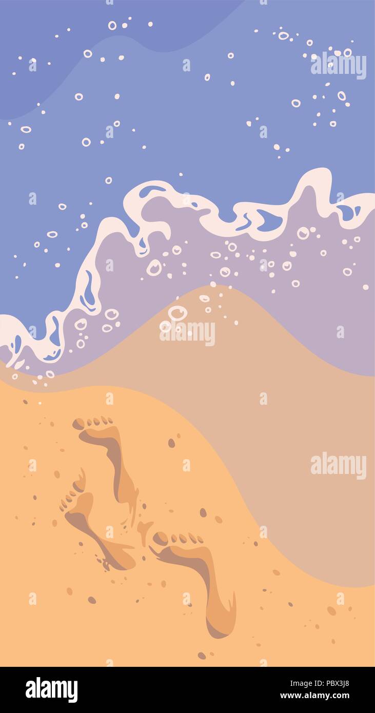 Peaceful Beach Shoreline with Footprints on the Sand Vector ...