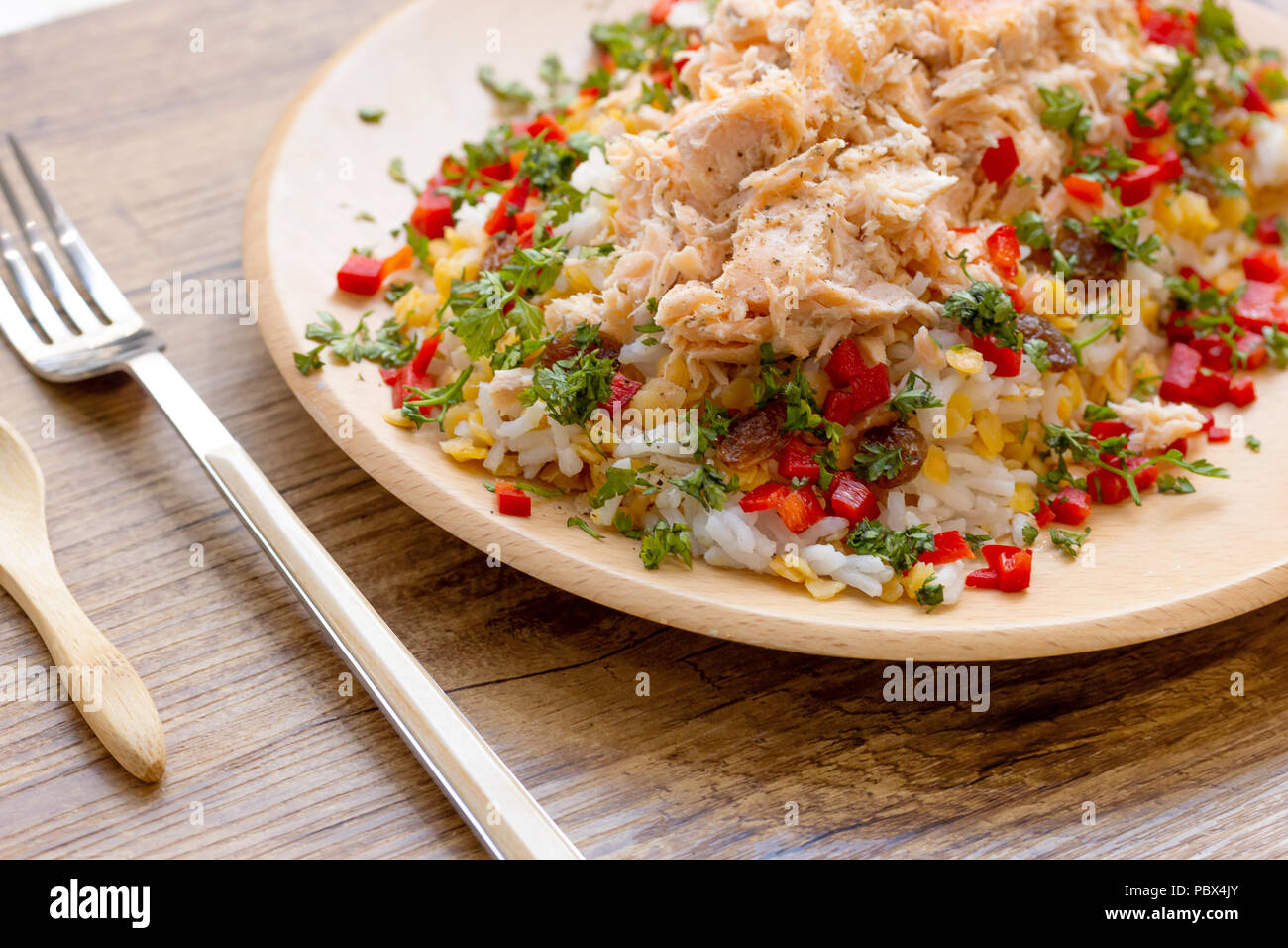 Salmon over rice Stock Photo - Alamy