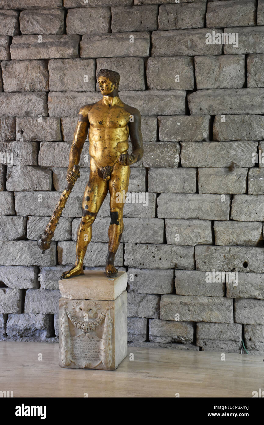 Rome, statue of Hercules in gilded bronze, 2nd century AD in the palace ...