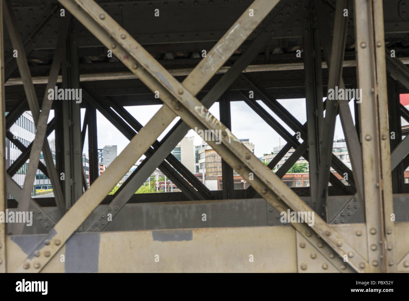 metal iron bridge construction abstract view with details Stock Photo ...