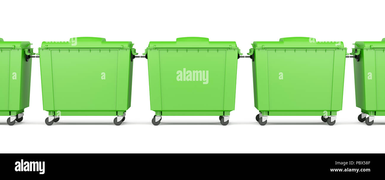 green garbage containers isolated on white background. 3d illustration ...