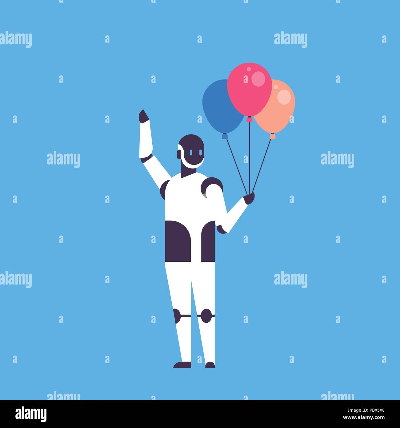 Modern robot holding balloons celebrating event helper bot artificial ...