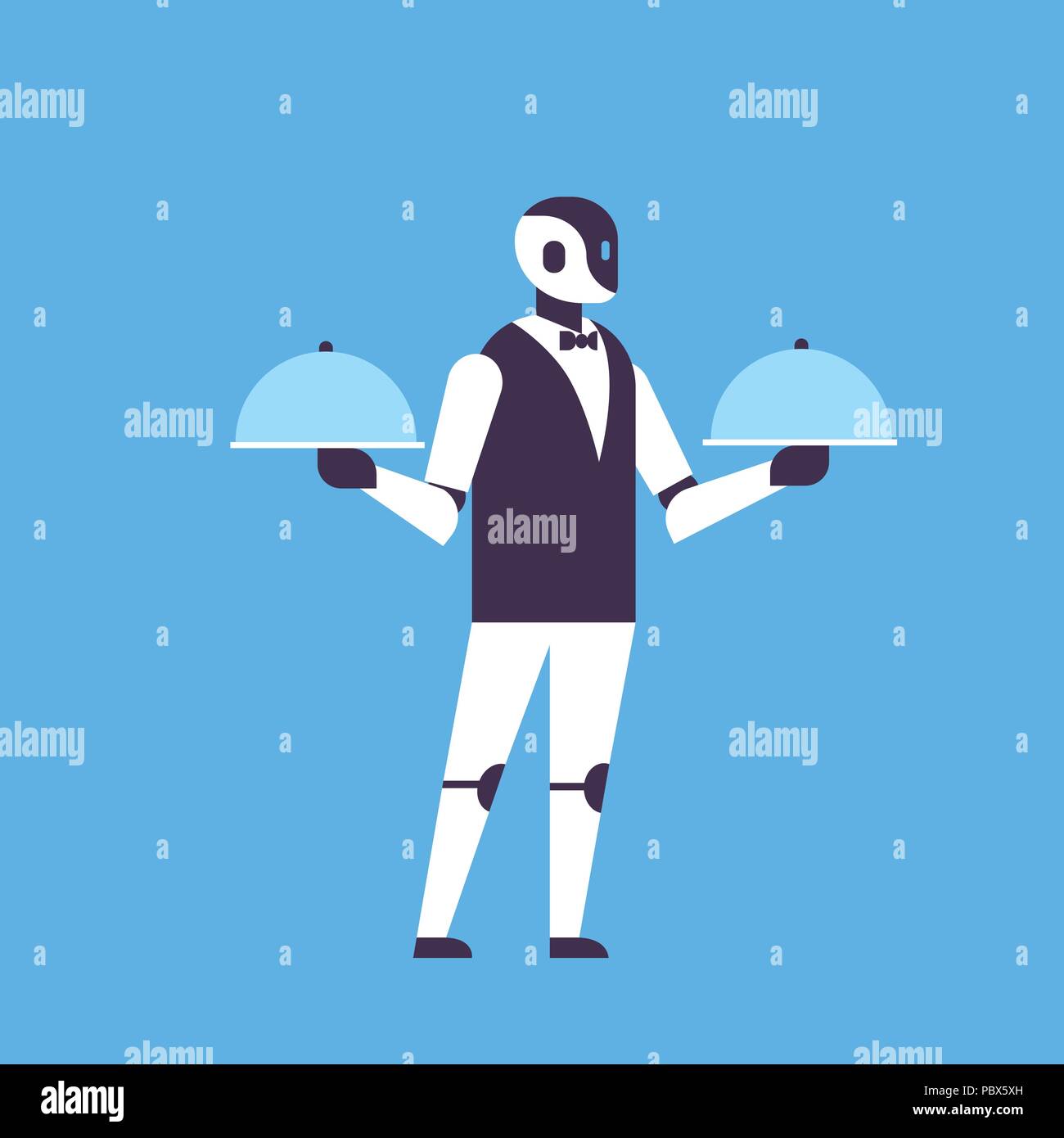 Modern robot waiter hold covered plate helper bot artificial ...