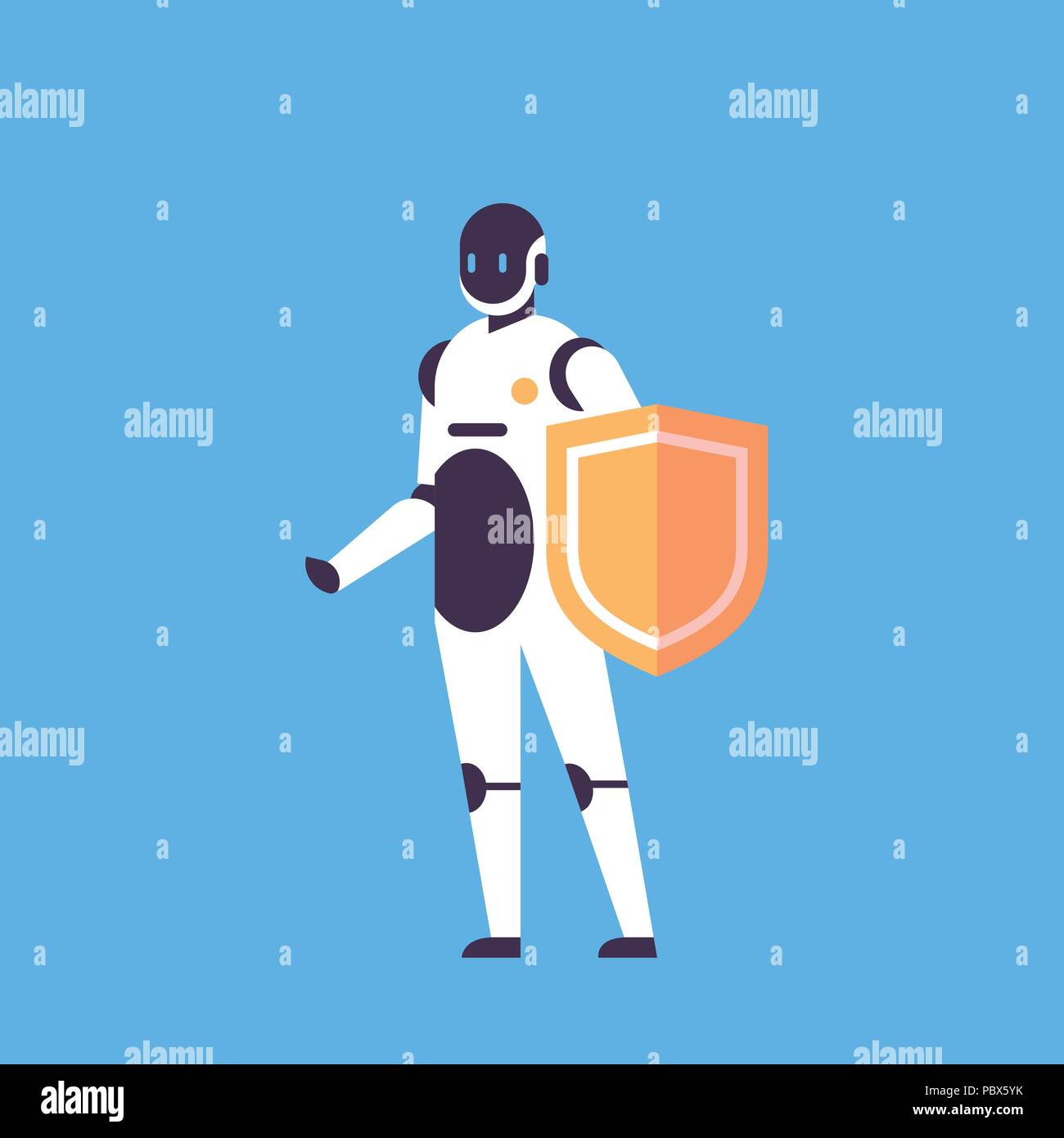 modern robot hold shield artificial intelligence protection technology ...