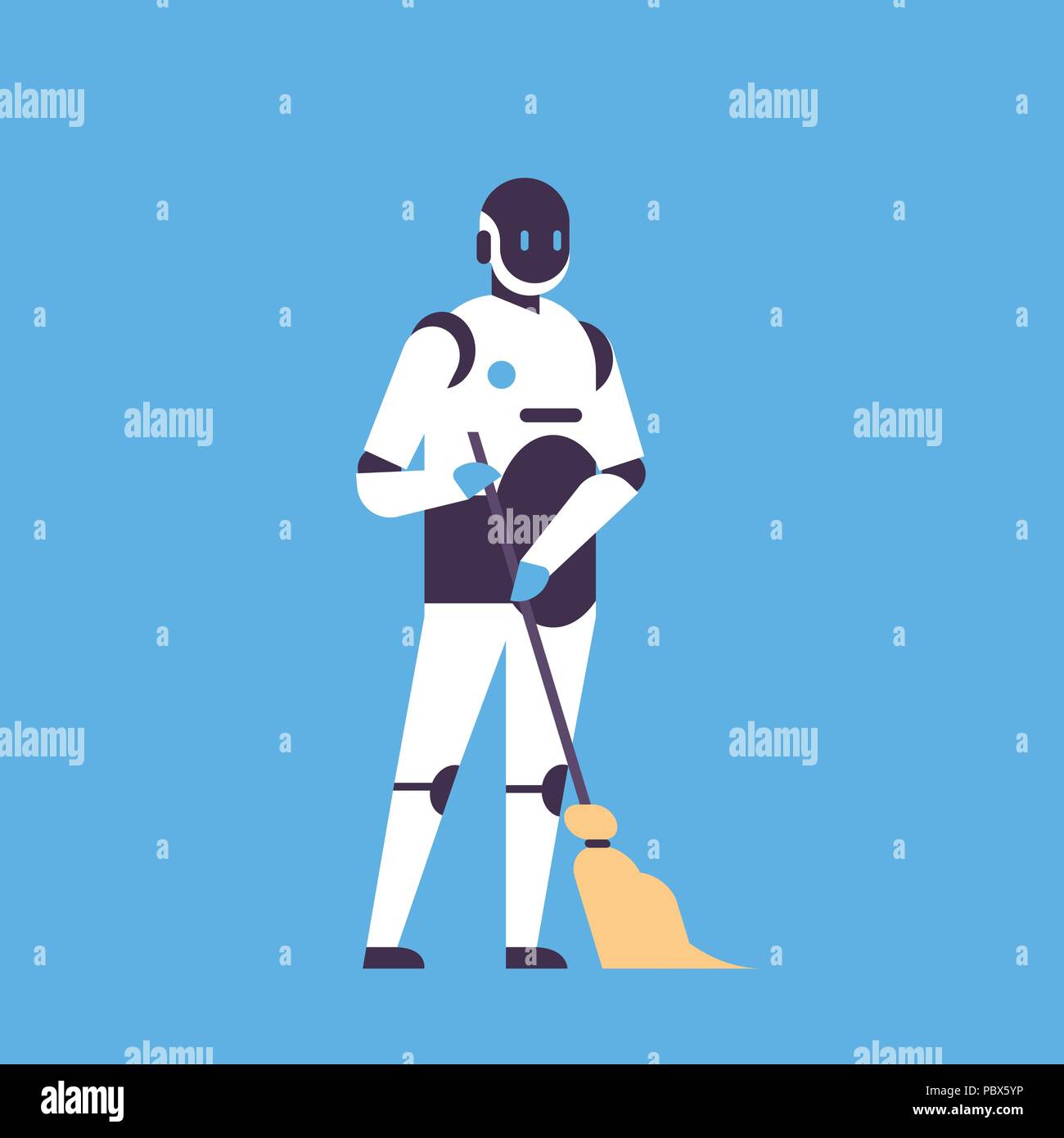 robot holding broom cleaning service concept house bot helper ...