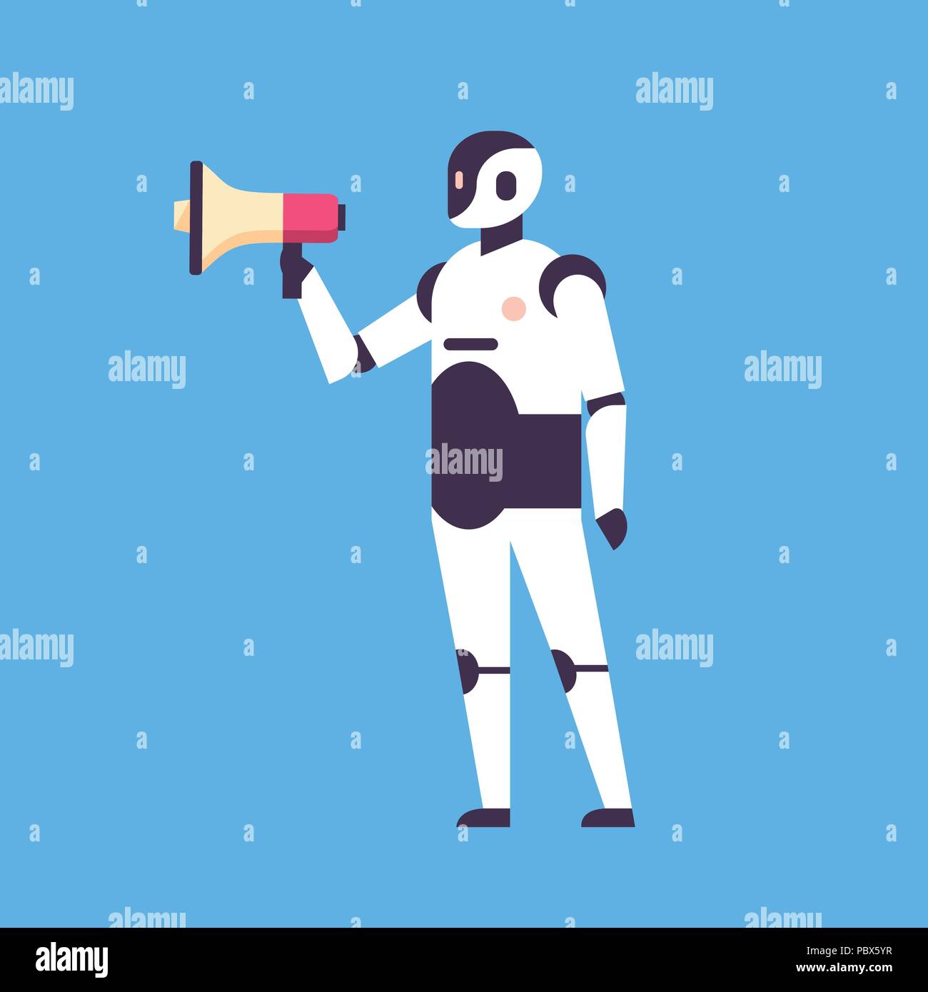 modern robot holding megaphone loudspeaker announcer concept artificial ...