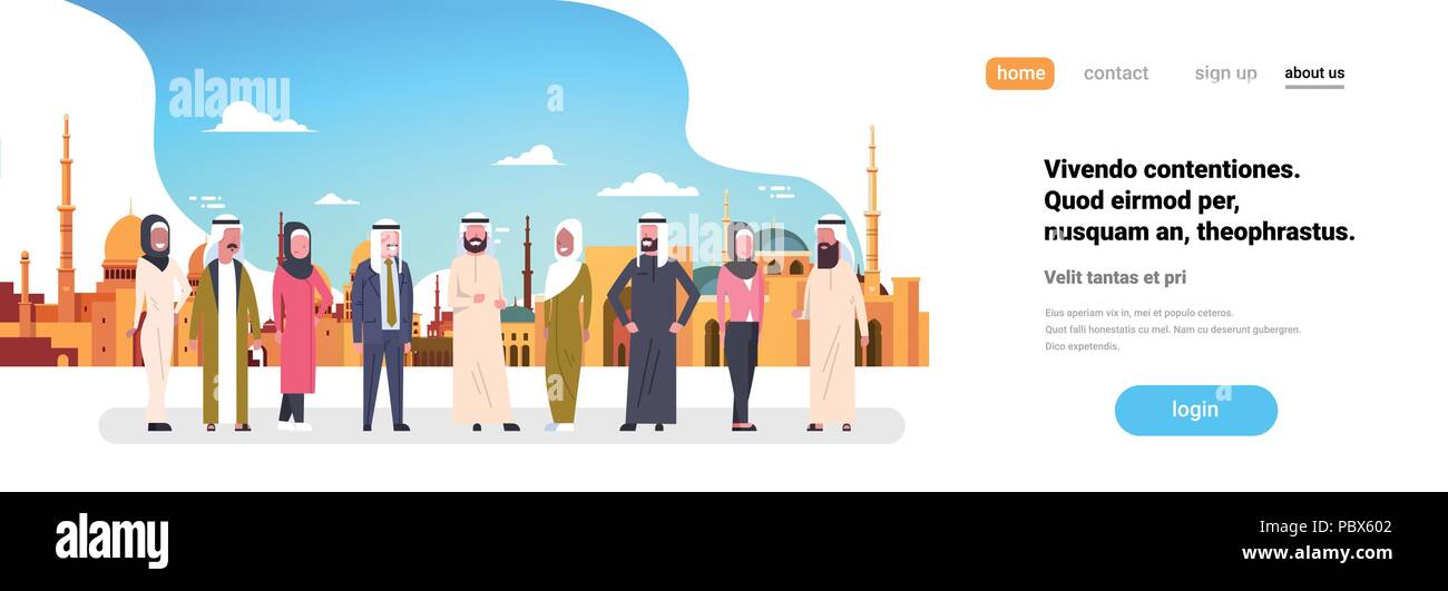 arab people group over muslim cityscape mosque building religion ...