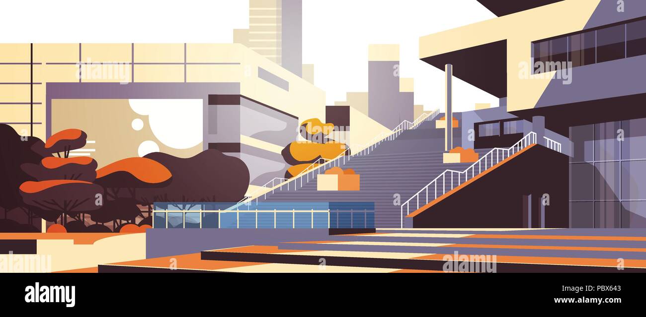 modern office building stairs exterior view over skyscraper buildings ...