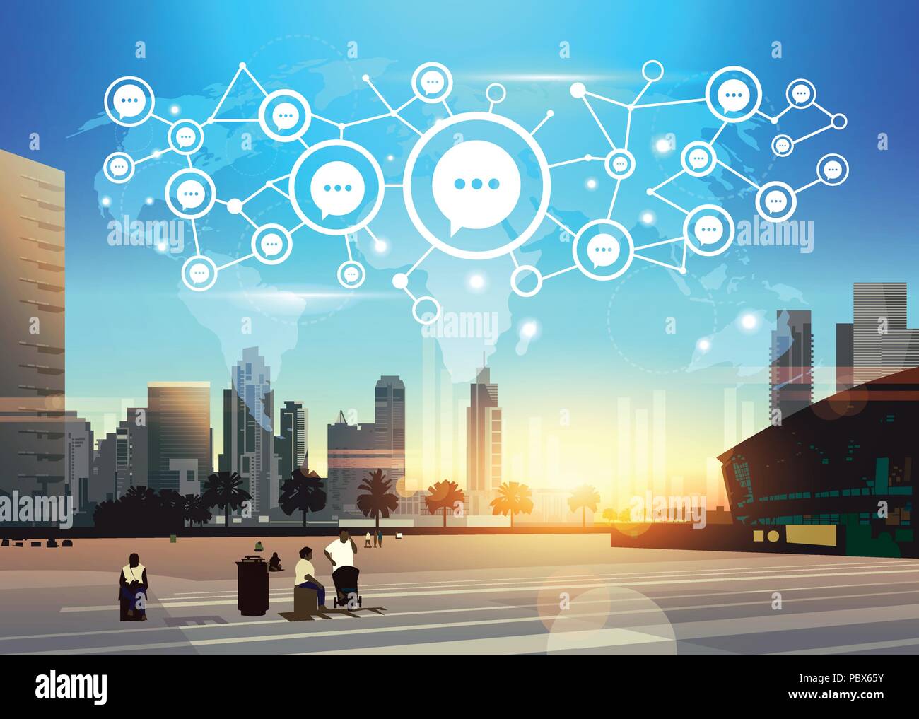 people chat bubble futuristic icon network communication concept world ...