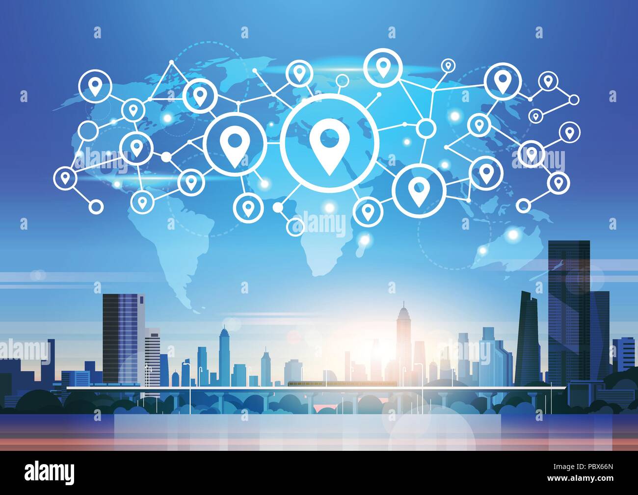 world map futuristic geotag location icon interface navigation network ...