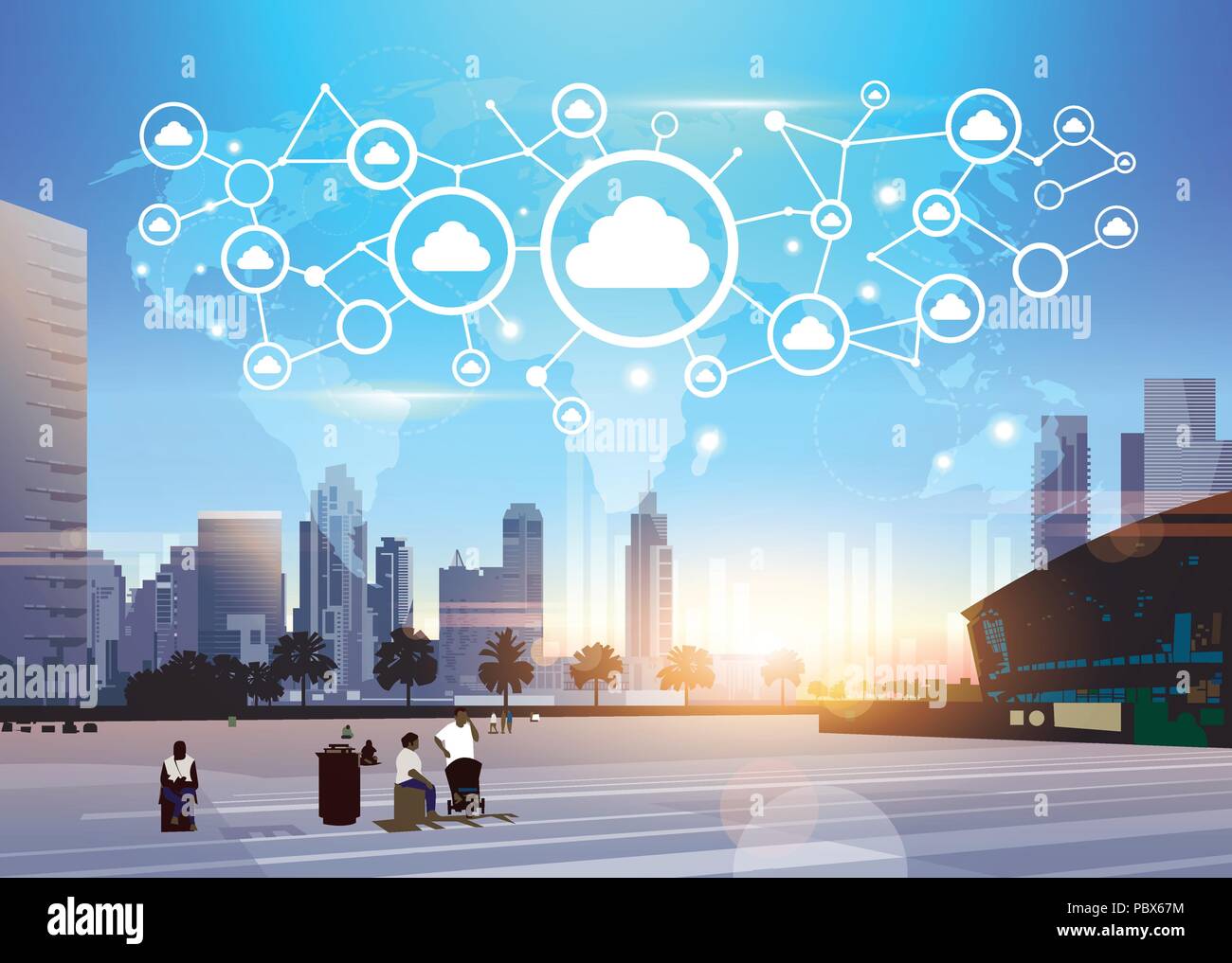 people world map database cloud security network icon futuristic ...