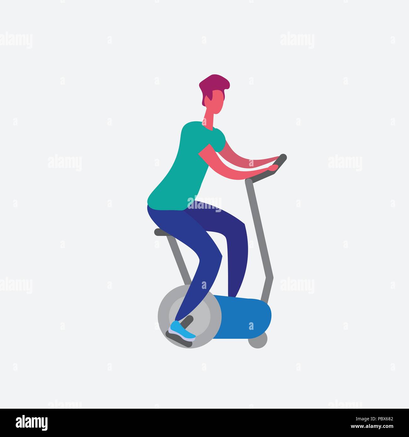 man training exercise bike riding stationary bicycle cartoon character ...