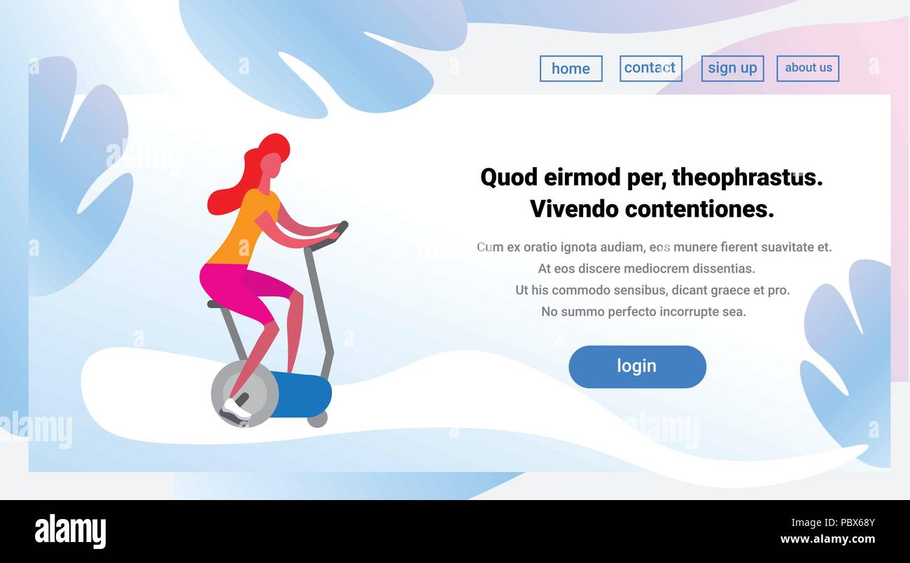 woman training exercise bike riding stationary bicycle cartoon ...