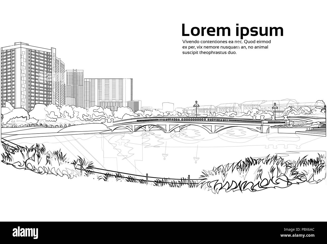 stone bridge over river cityscape white background city buildings ...