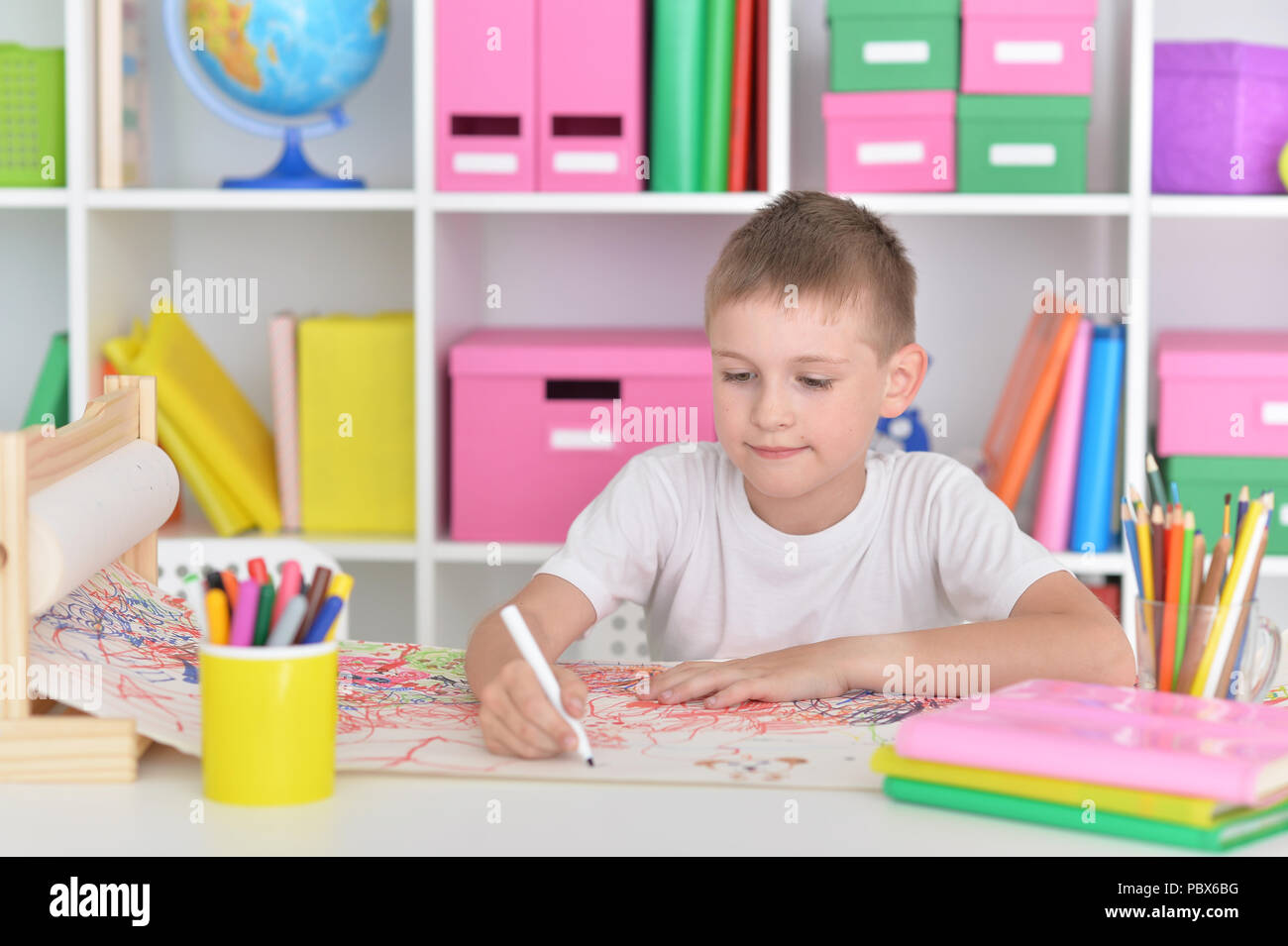 cute little boy drawing Stock Photo - Alamy