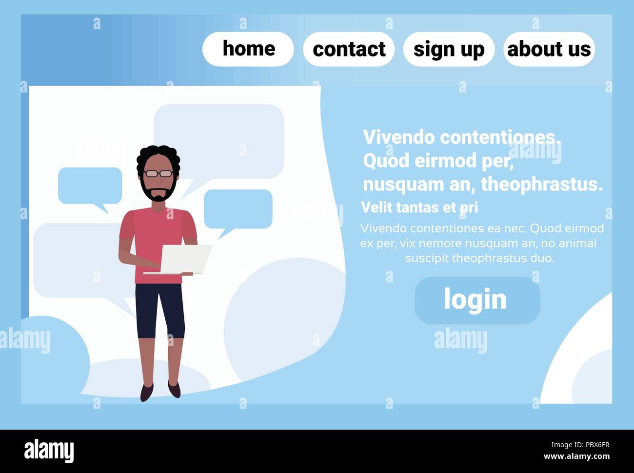 african american man chat bubble using laptop standing pose faceless ...