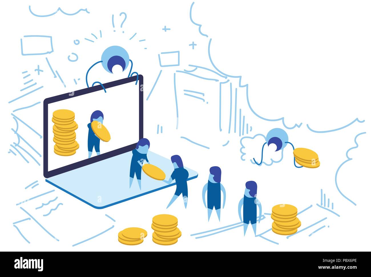 businessman laptop screen transfer money coins stack online payment ...