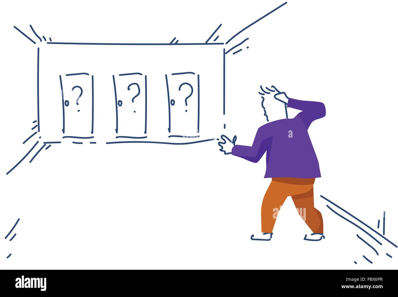 businessman thinking question marks right way choice concept business ...