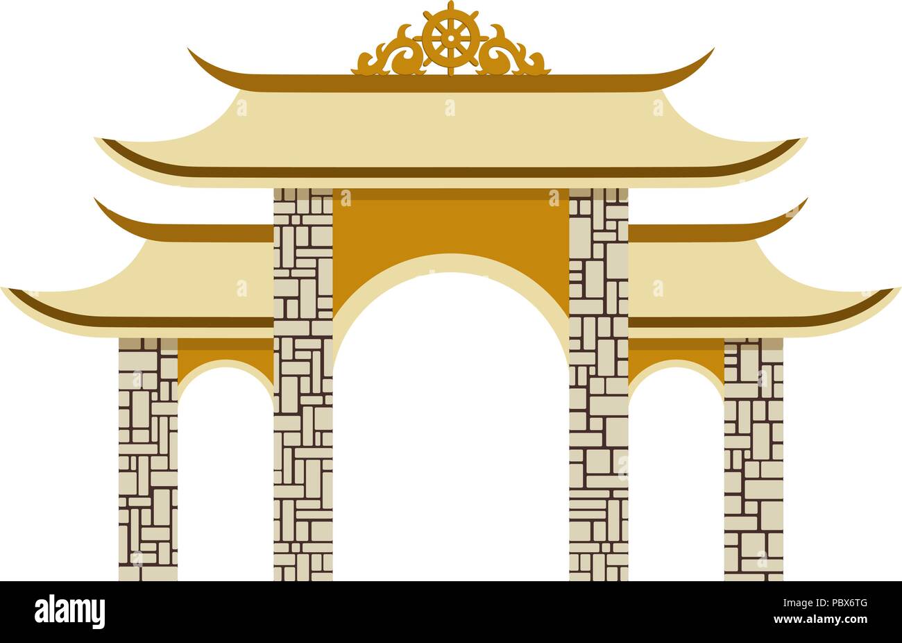 Simple Thailand traditional pagoda. Vector illustration of a gate ...