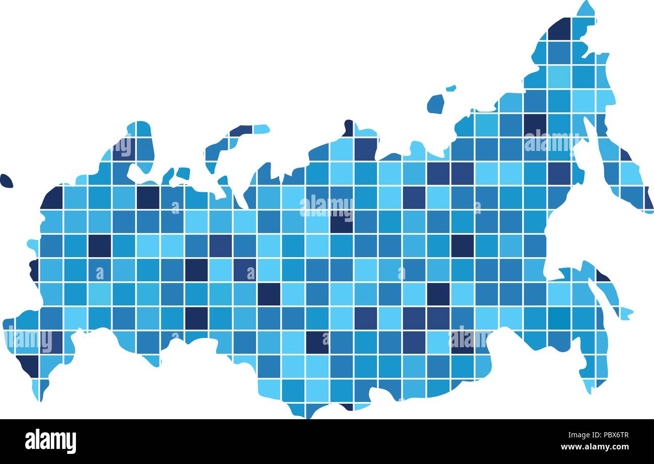 Abstract Russia map consists of squares of different shades of blue ...