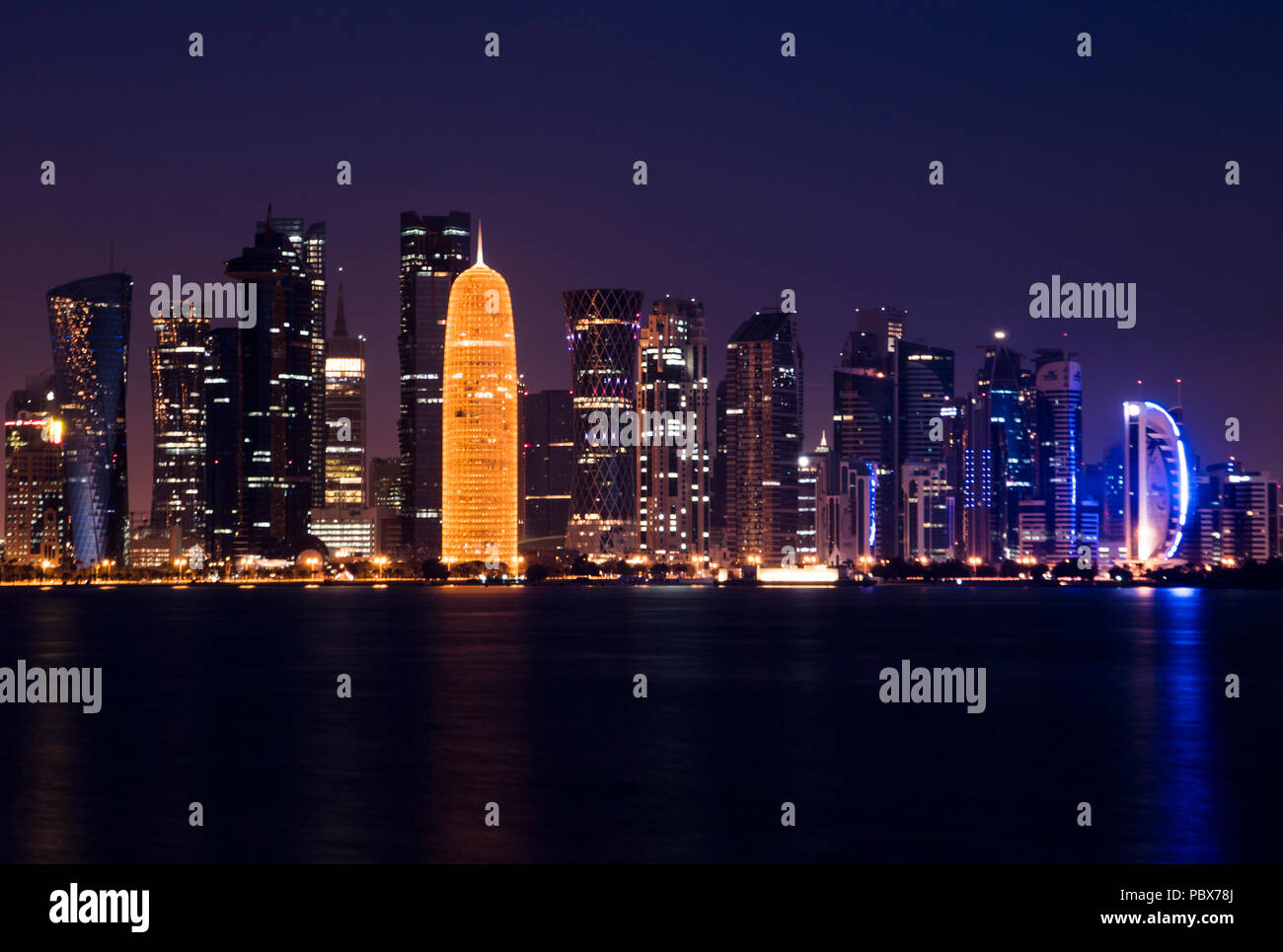 Illuminated Doha City Skyline Night View Stock Photo - Alamy