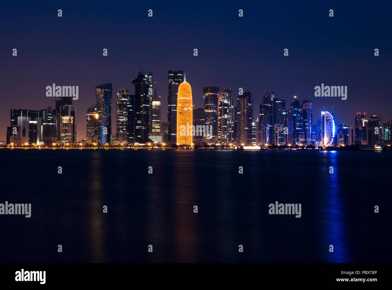 Illuminated Doha City Skyline Night View Stock Photo - Alamy