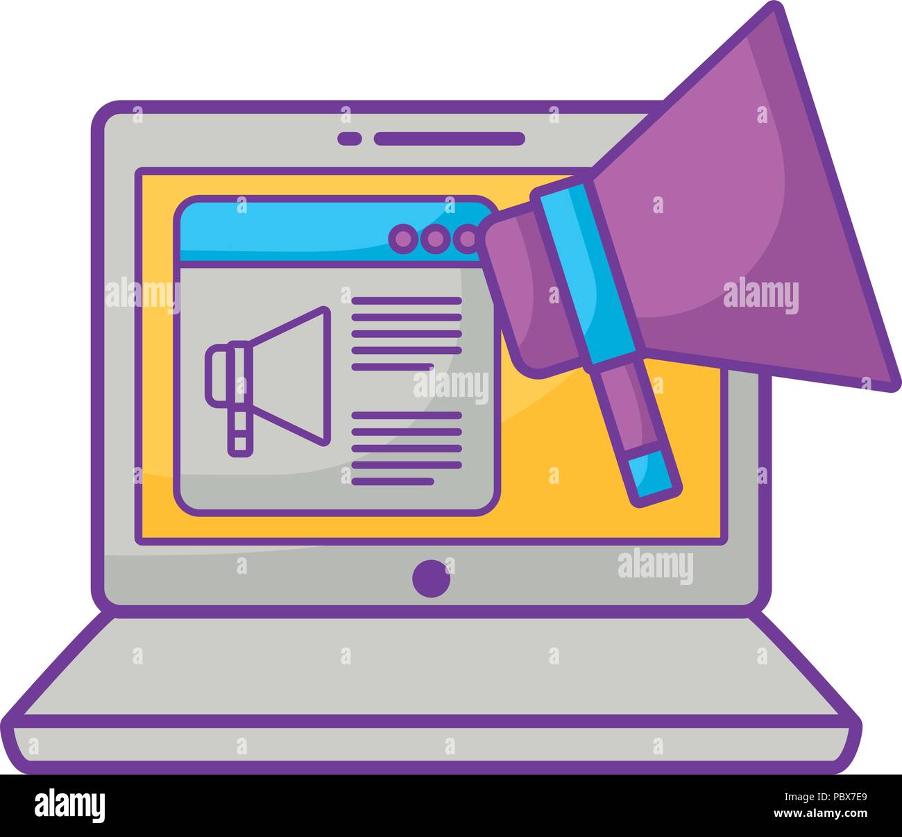 laptop computer with megaphone icon over white background, vector ...