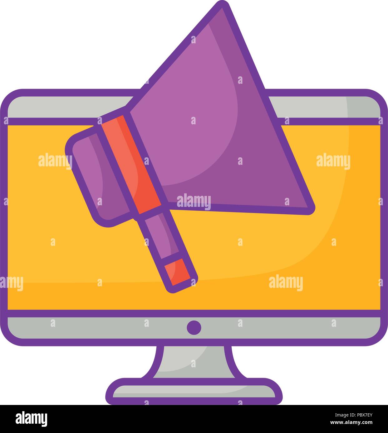 computer with megaphone icon over white background, vector illustration ...