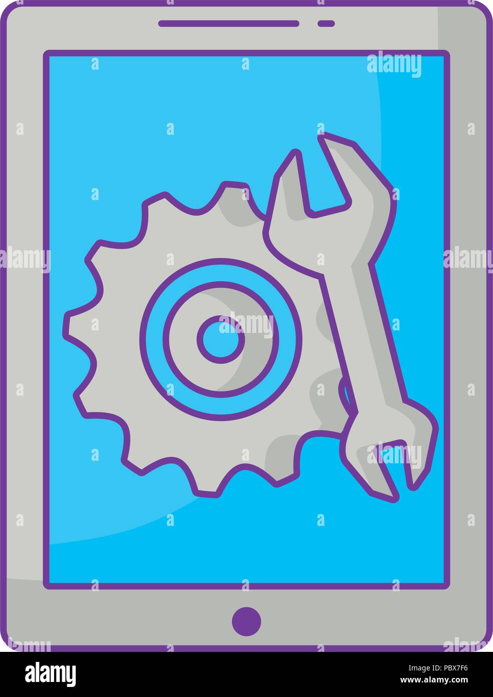 tablet with repair symbol over white background, vector illustration ...