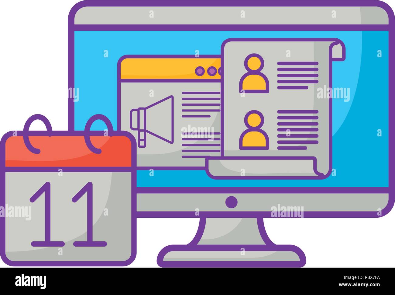 digital marketing design with computer and calendar over white ...