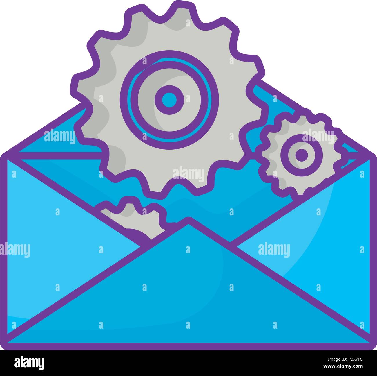 envelope and gear wheels over white background, vector illustration ...