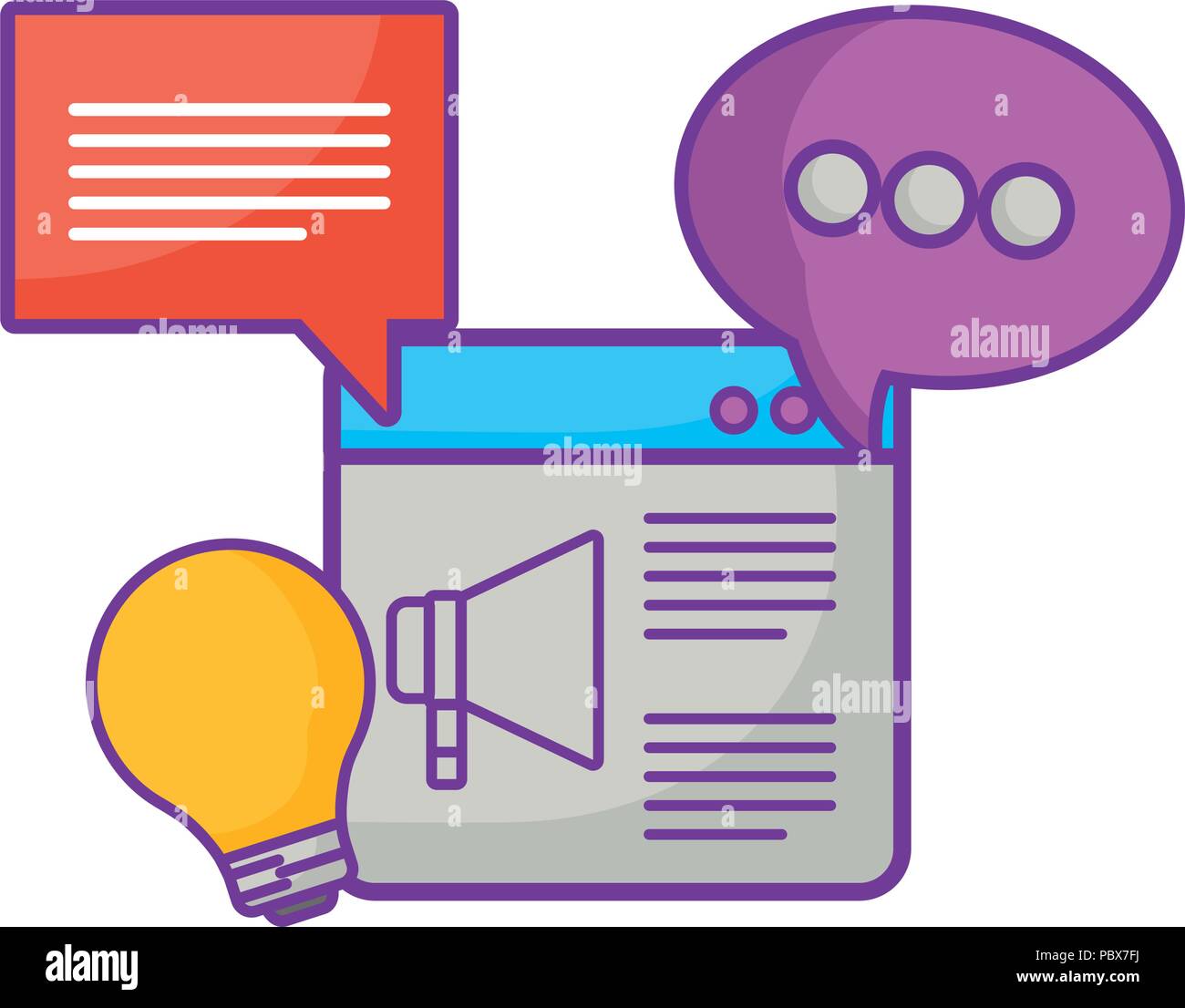 digital marketing design with web page interface with bulb and speech ...