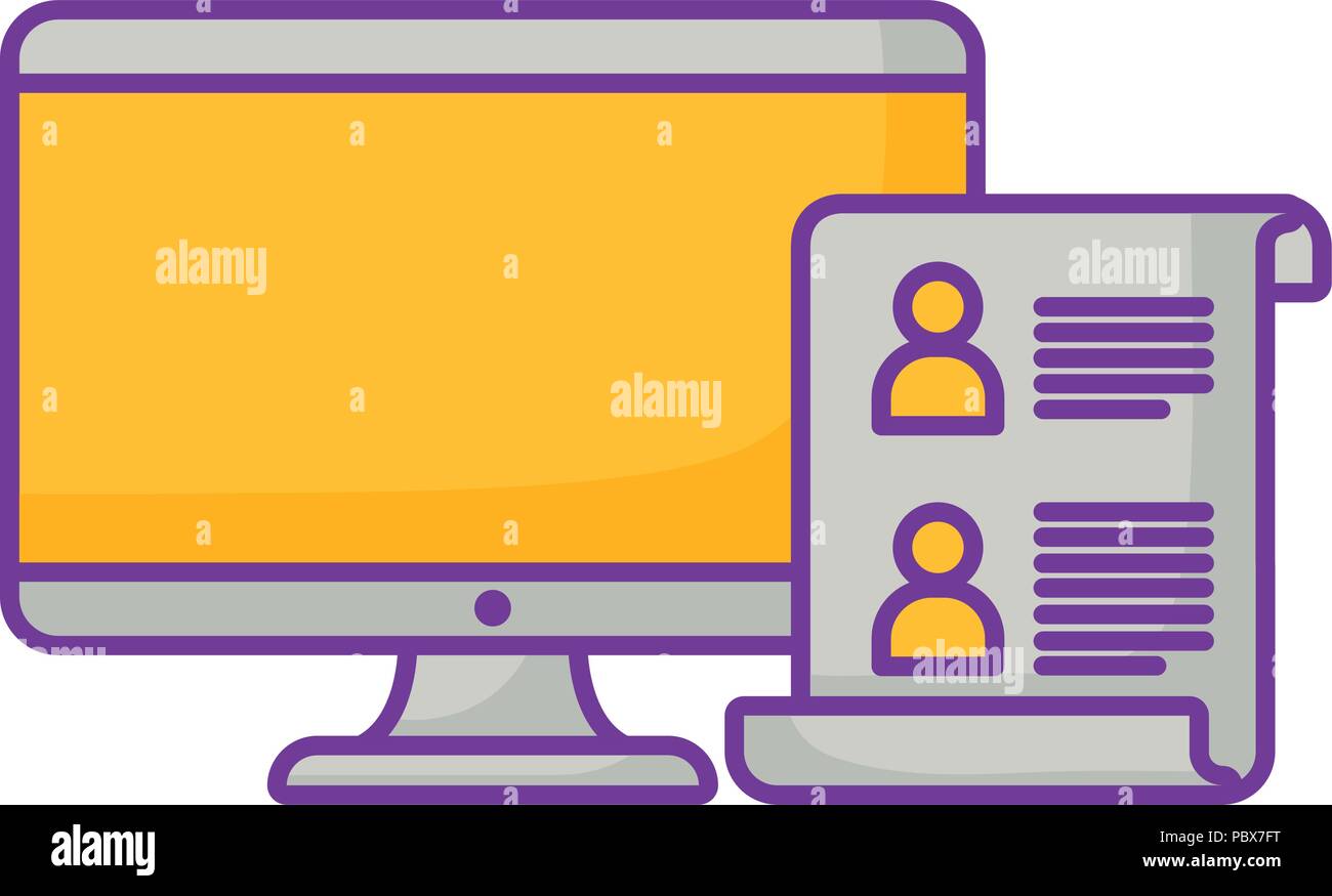 computer and document icon over white background, vector illustration ...