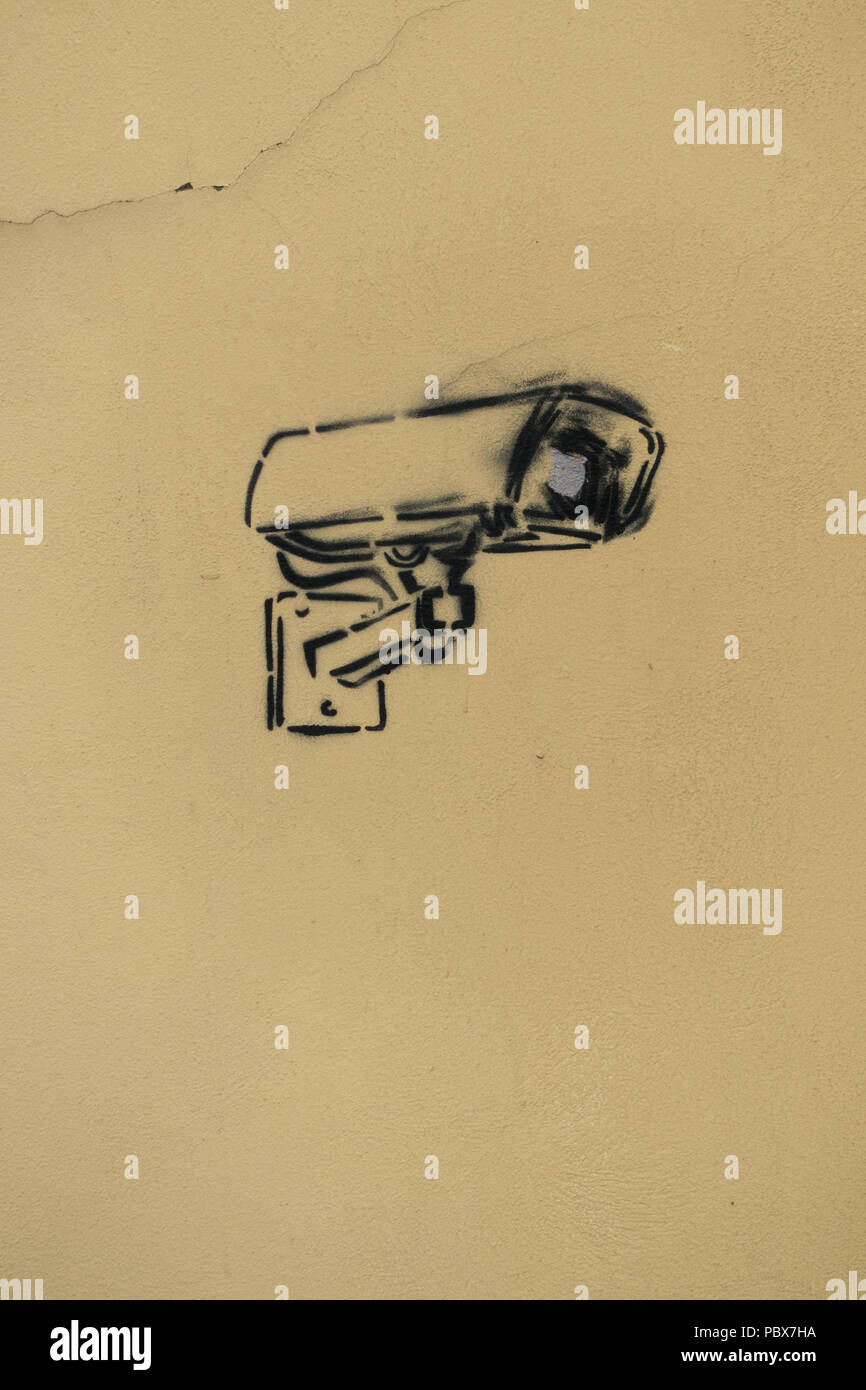 CCTV Camera Graffiti on Wall Stock Photo - Alamy