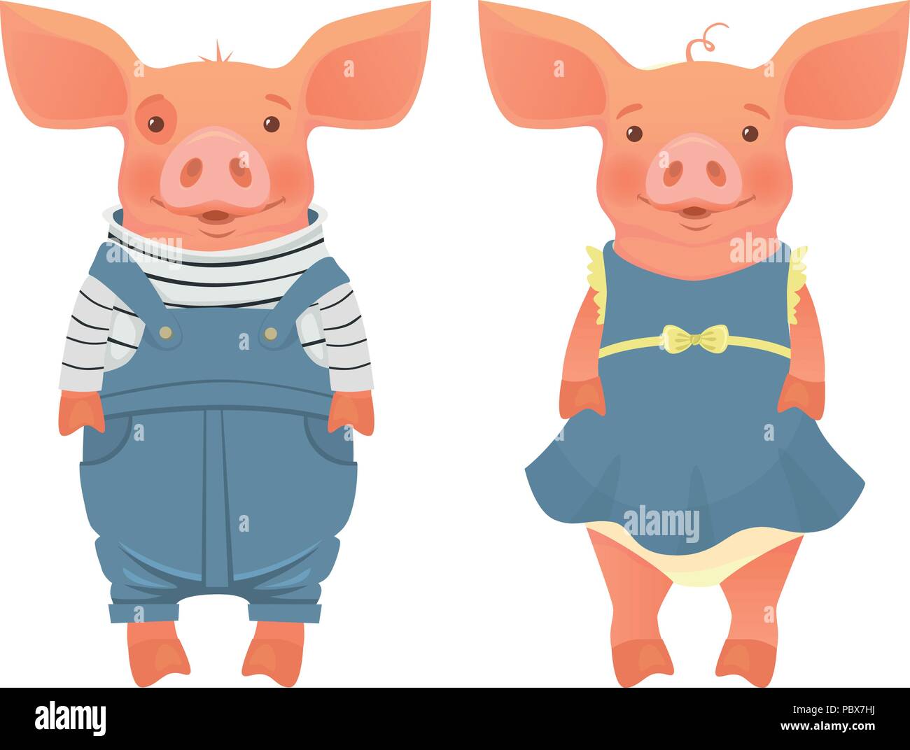 Concept of friendship and love. Two pigs in clothes. Vector ...