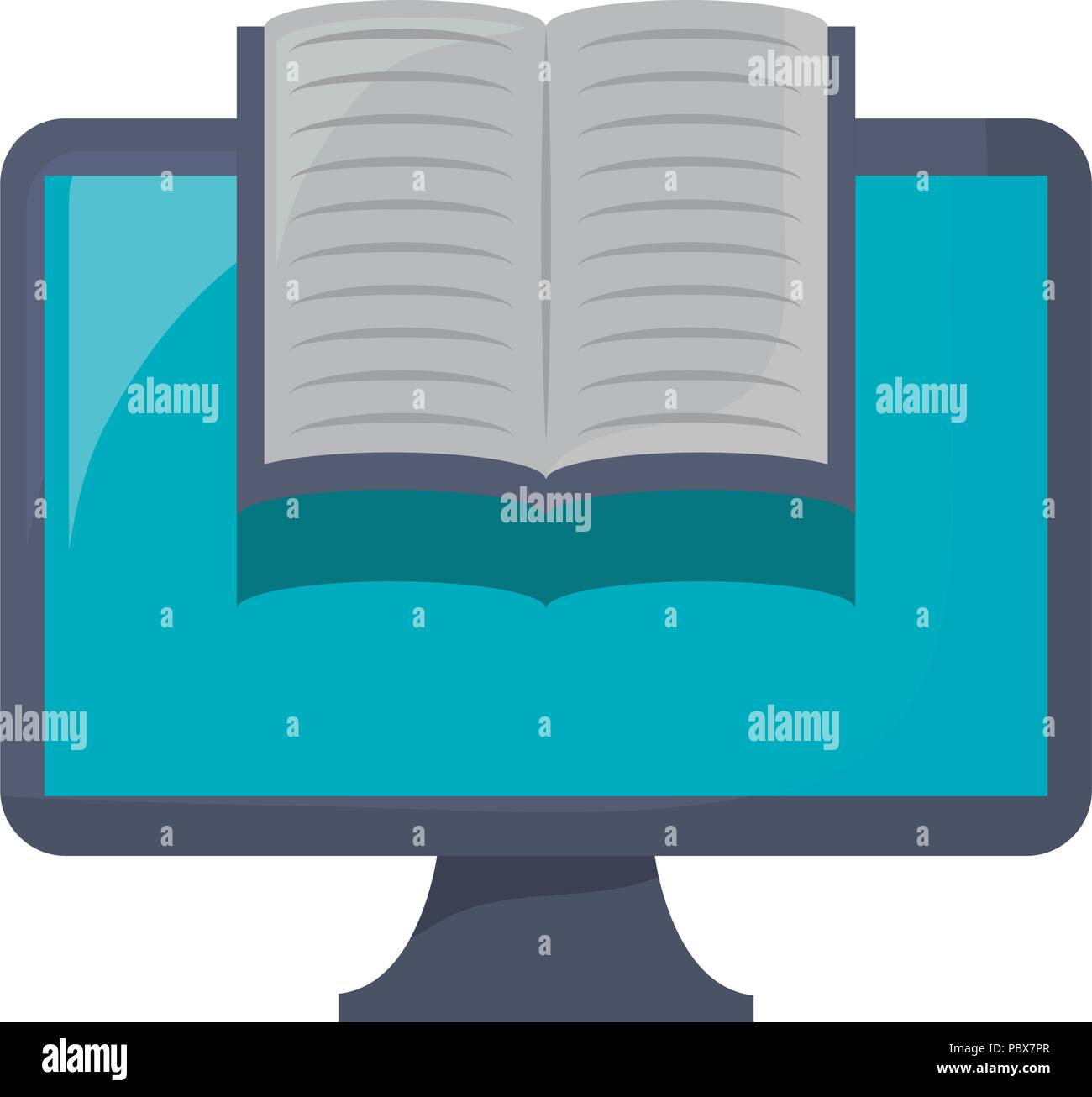 computer with book icon over white background, vector illustration ...