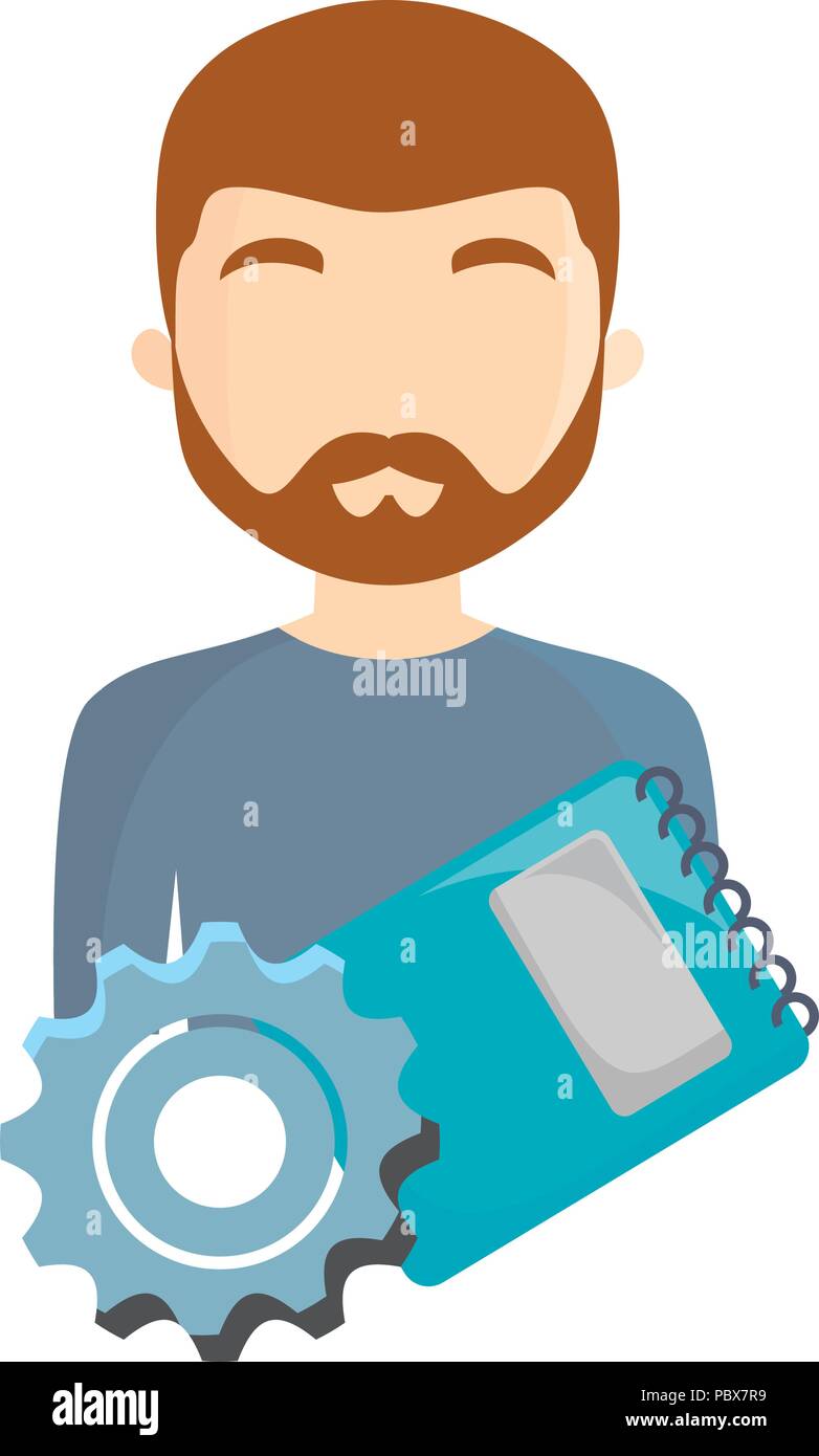 avatar man with gear and notepad over white background, vector ...