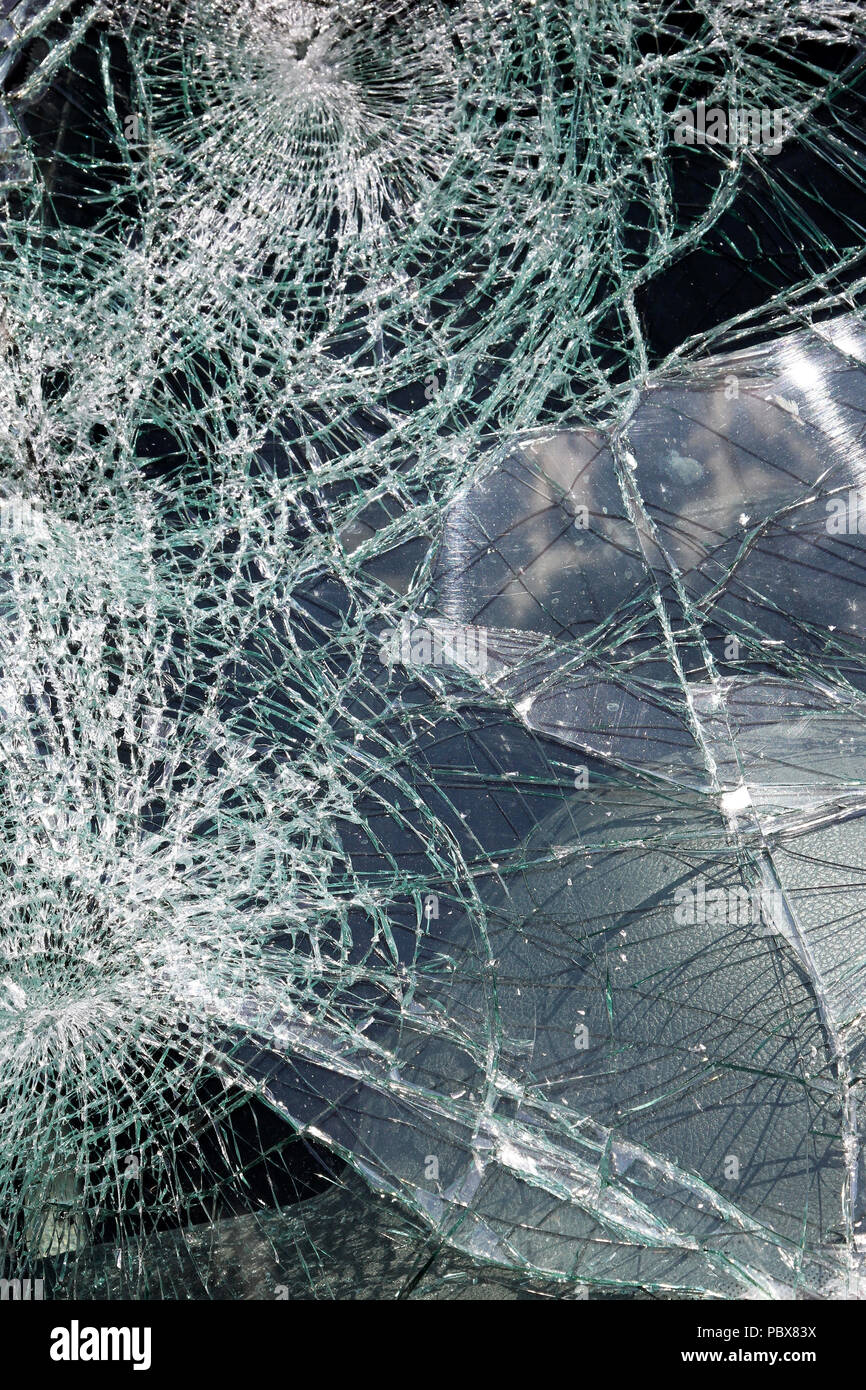 Shattered glass broken windshield in traffic accident Stock Photo - Alamy