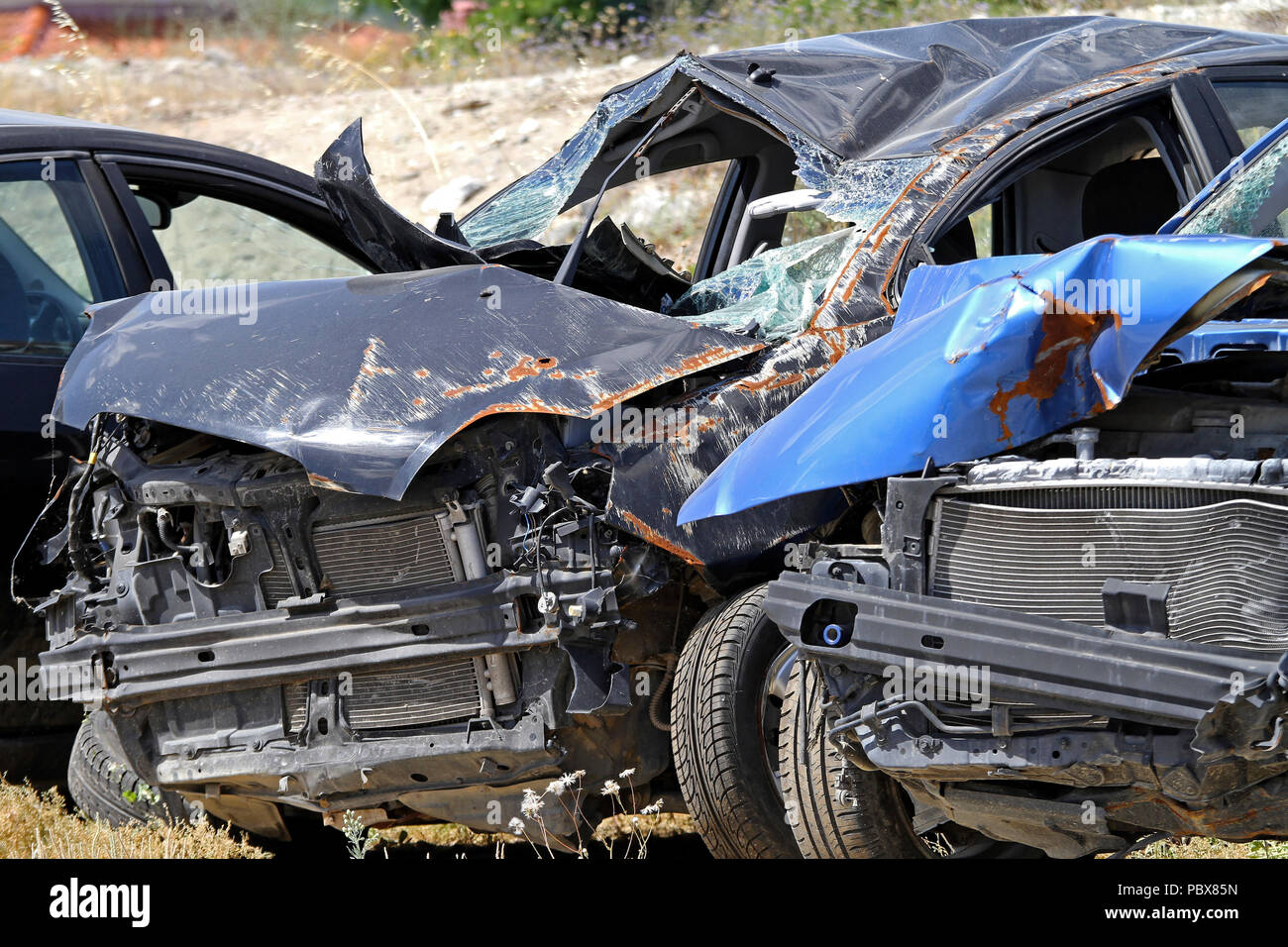 Multiple vehicle collision in high speed traffic accident Stock Photo ...